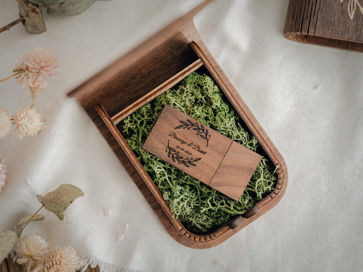 Wedding USB Box with Custom Wooden USB Flash Drive