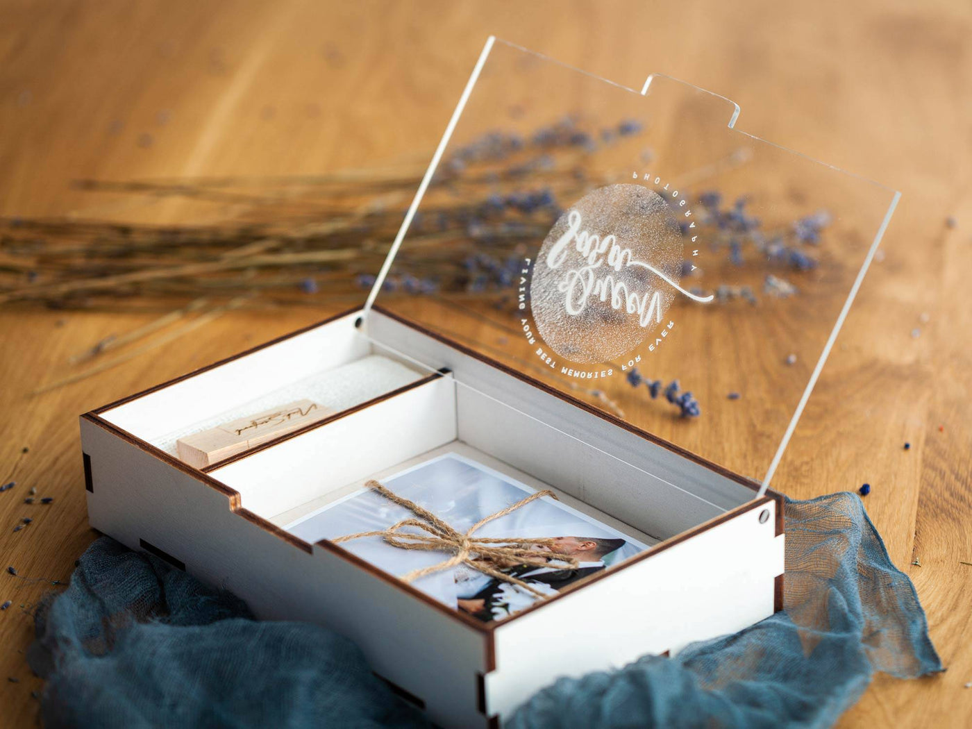 White Wedding Wooden Photo Box with Acrylic Lid | NZHANDICRAFT
